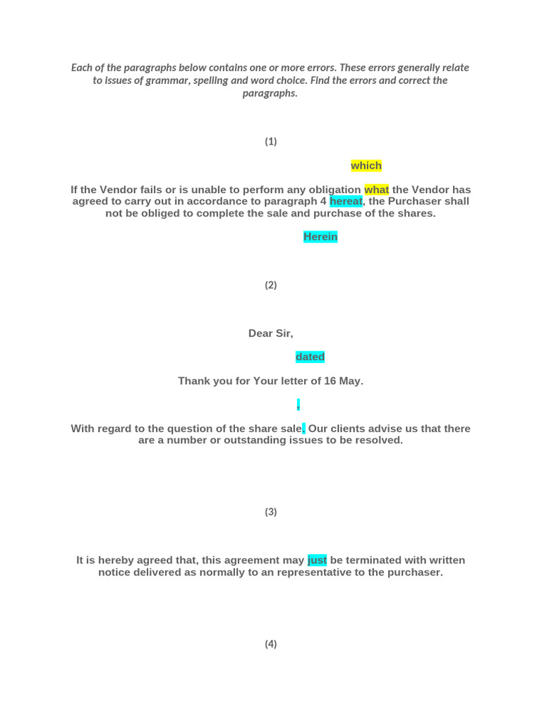 Each of The Paragraphs Below Contains One or More Errors | PDF