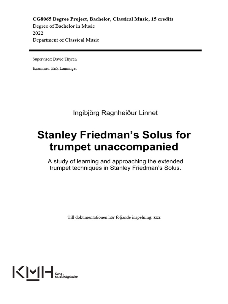 Stan Friedman - Solus For Trumpet | PDF | Trumpet | Music Theory