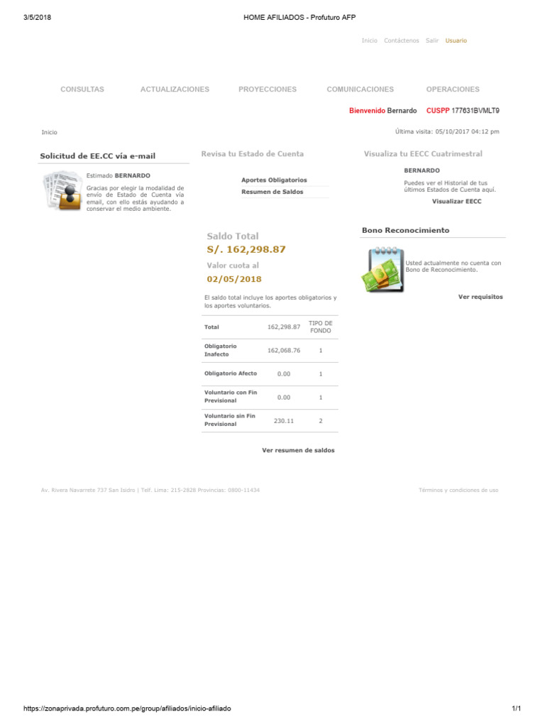 HOME AFILIADOS - Profuturo AFP Bernardo | PDF