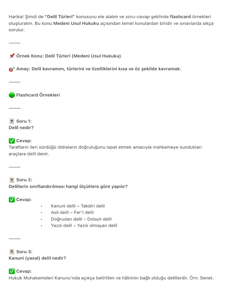 Harika! Şimdi de "Delil Türleri" Konusunu Ele Alalım Ve Soru-Cevap | PDF