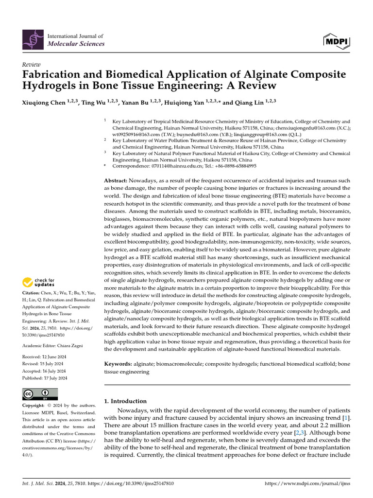 Fabrication and Biomedical Application of Alginate Composite Hydrogels ...
