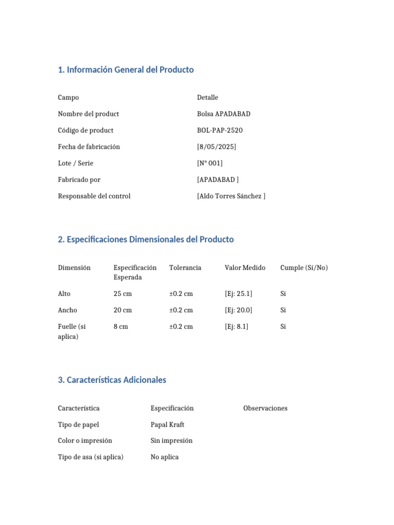 Reporte_Dimensional_Bolsa_Papel | PDF