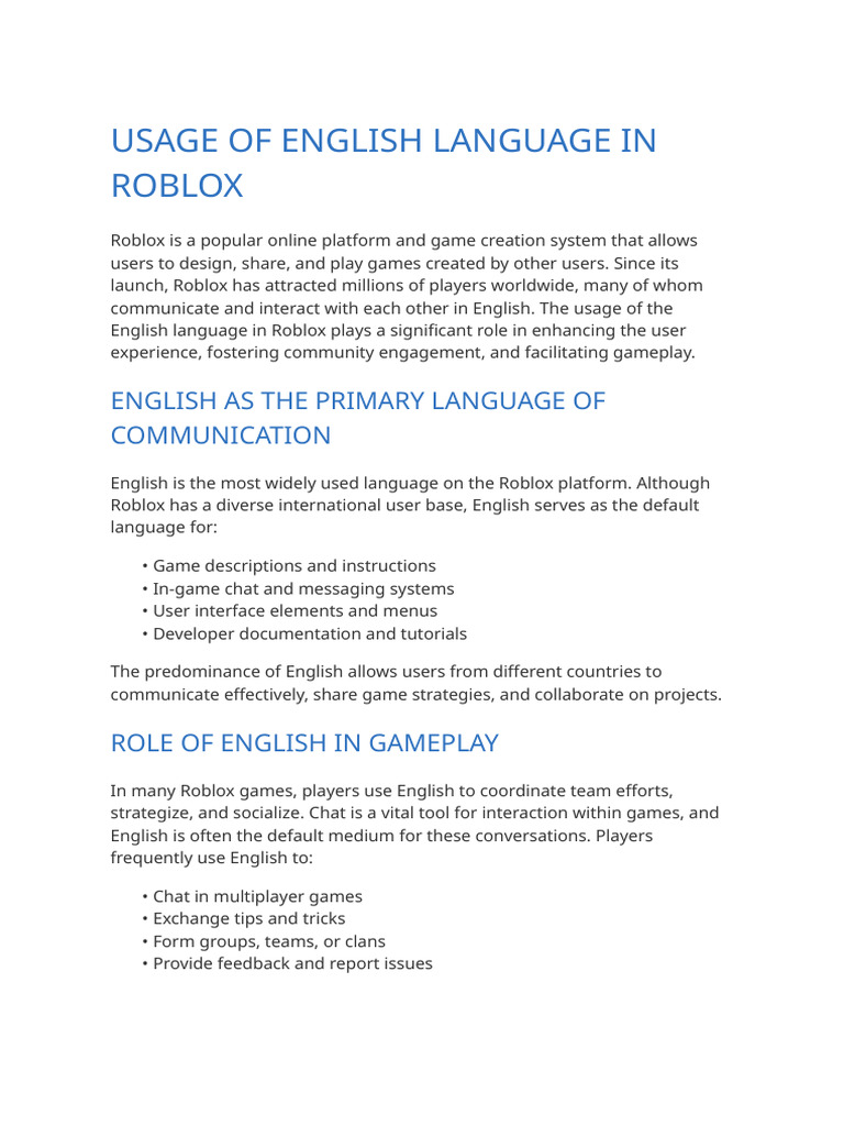 English Language Usage in Roblox | PDF | World Wide Web | Internet & Web