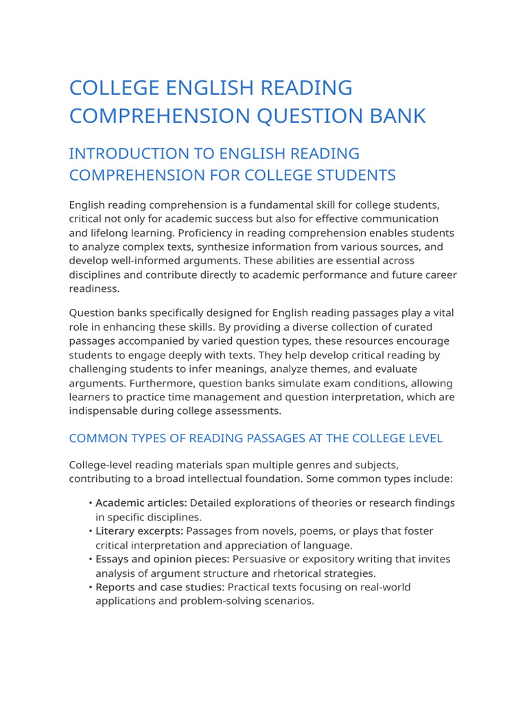 College Reading Passages_ QBank | PDF | Artificial Intelligence | Intelligence (AI) & Semantics