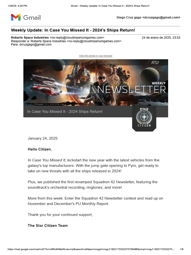 Gmail - Weekly Update - in Case You Missed It - 2024's Ships Return! | PDF
