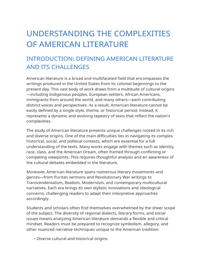 Complexities of American Literature | PDF | Narrative | American Literature