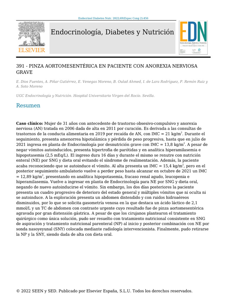 Pinza Aortomesentérica en Paciente Con Anorexia Nerviosa | PDF ...