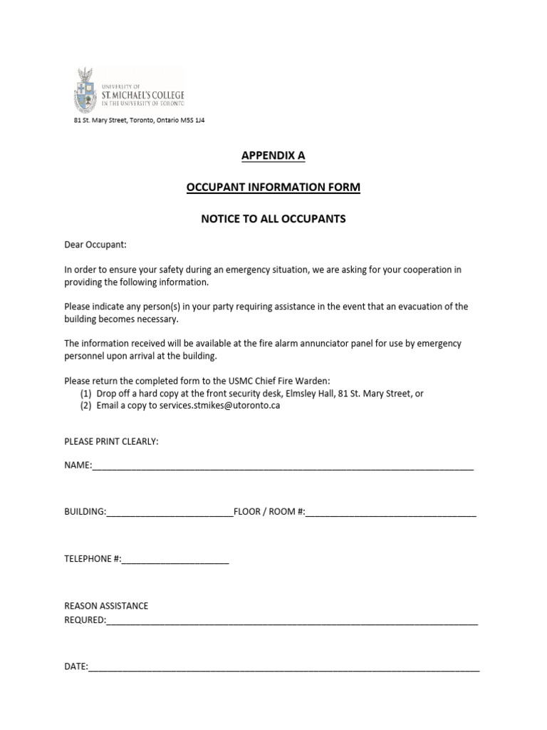 Appendix A Occupant Information Form | PDF
