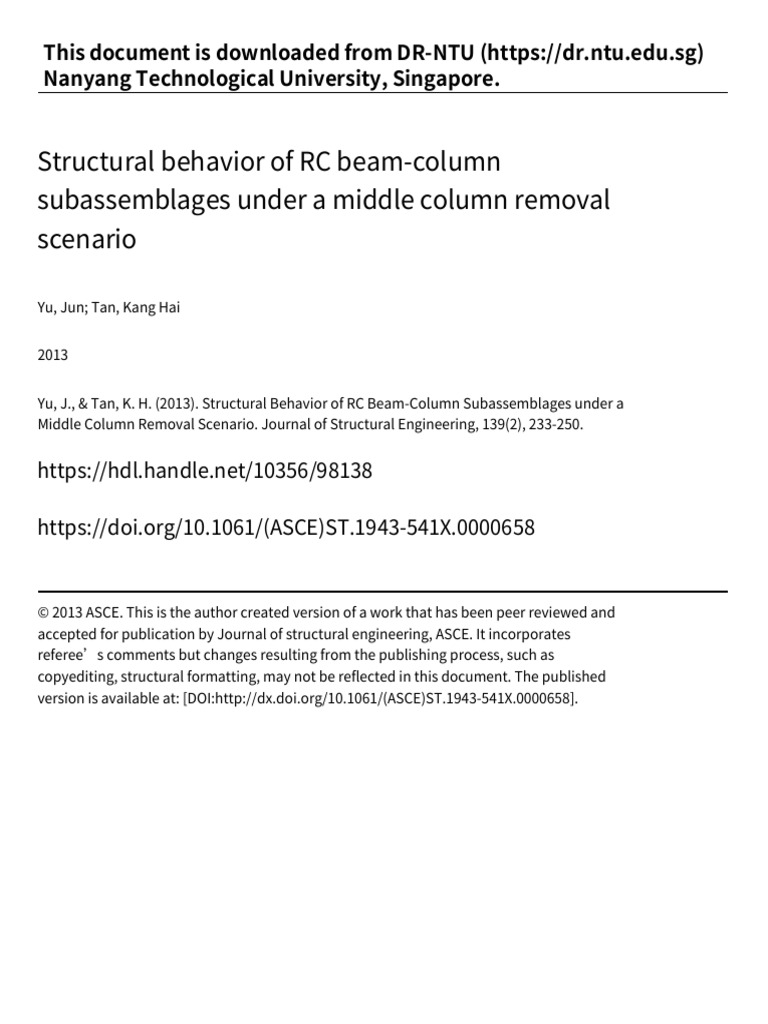 RC Beam-Column Behavior Post-Column Removal | PDF | Fracture | Beam ...