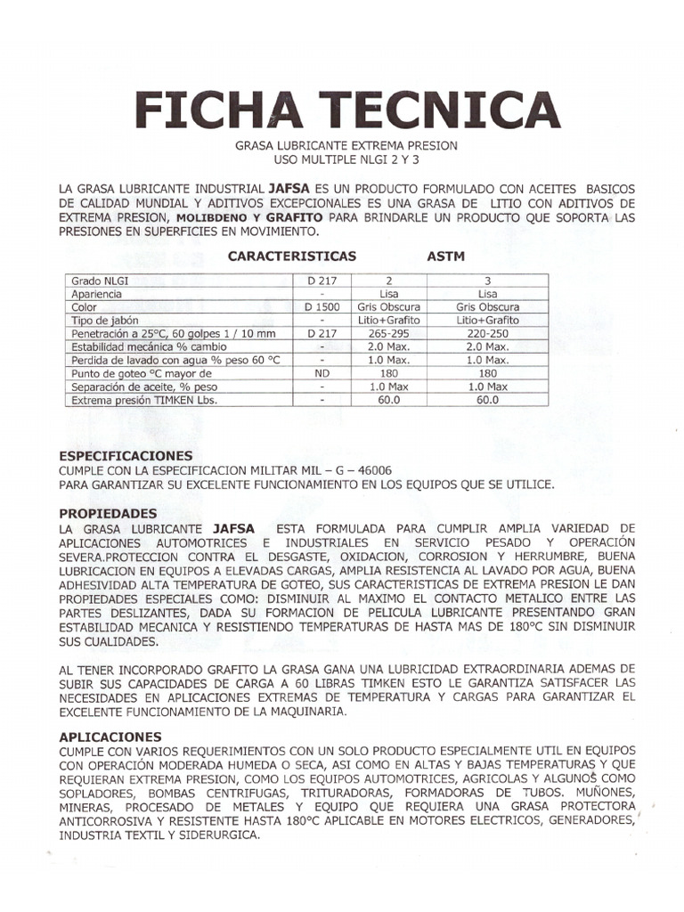 Ficha Tecnica Grasa | PDF