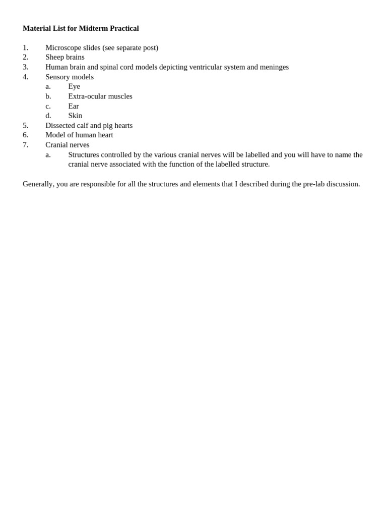 Materials List For 128 Midterm Practical | PDF