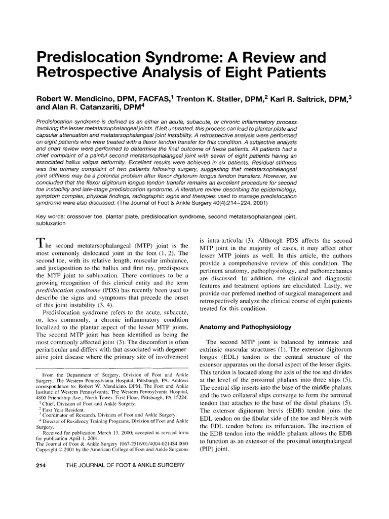 Predislocation Syndrome: A Review and Retrospective Analysis of Eight ...