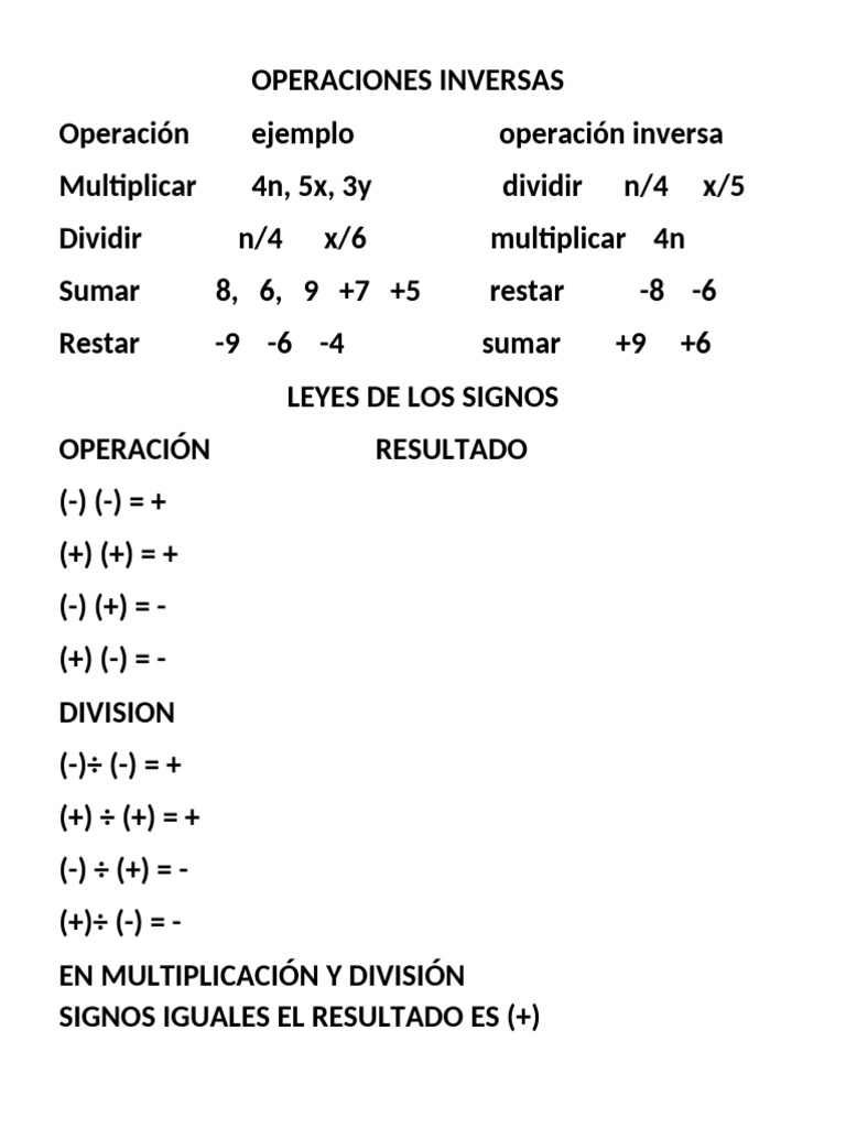 Operaciones Inversas en Aritmética | PDF