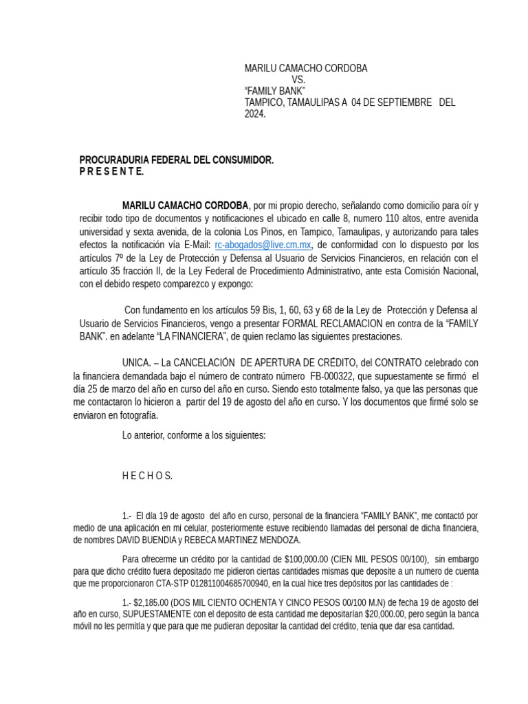 Marilu Camacho Queja Profeco 04 Sep 2024 | PDF