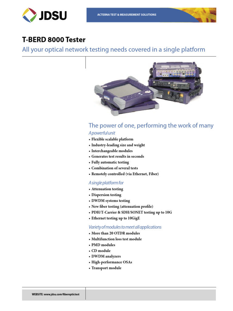 T-BERD 8000: Comprehensive Fiber Testing | PDF | Wavelength Division ...