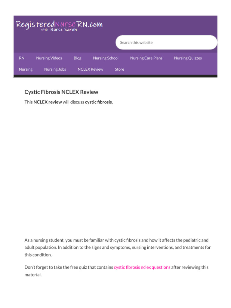 Cystic Fibrosis NCLEX Review | PDF | Pancreas | Mucus