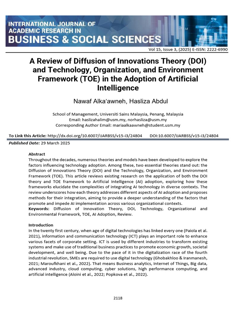 AI Adoption: DOI and TOE Framework Review | PDF | Innovation ...