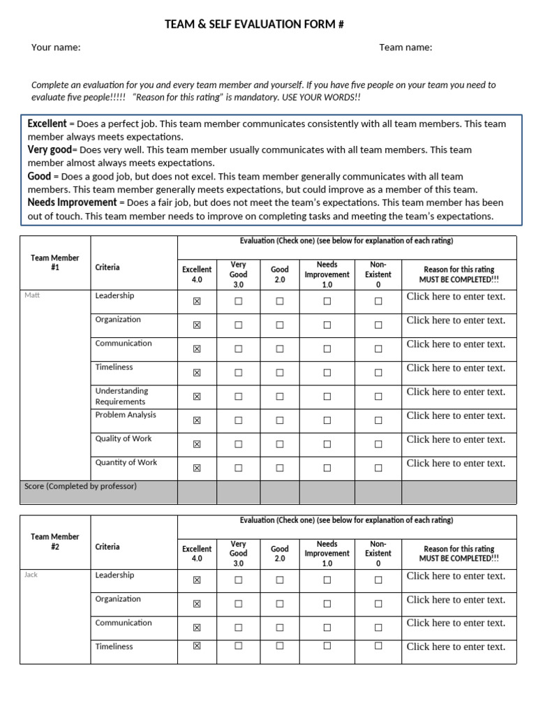 TEAM - EVALUATION - FORM - Spring2021Matthew Rockwood | PDF