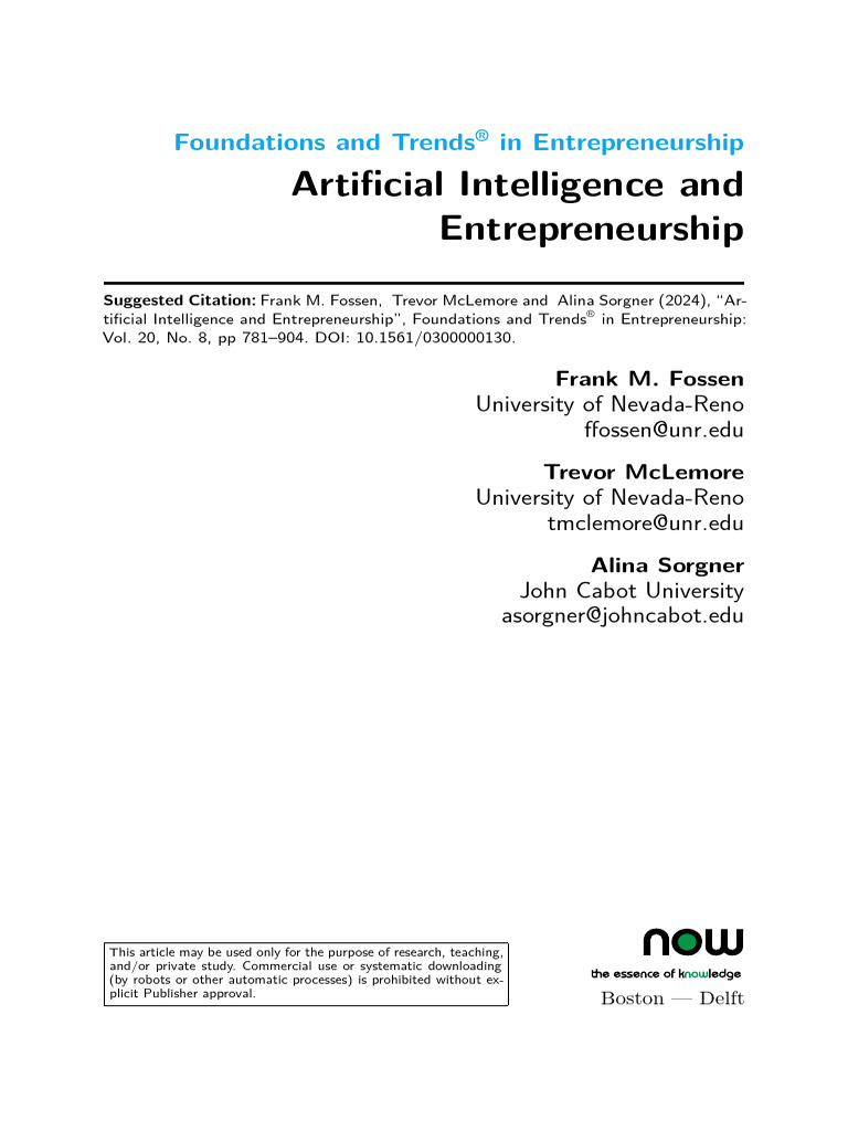 AI's Impact on Entrepreneurship Dynamics | PDF | Machine Learning ...