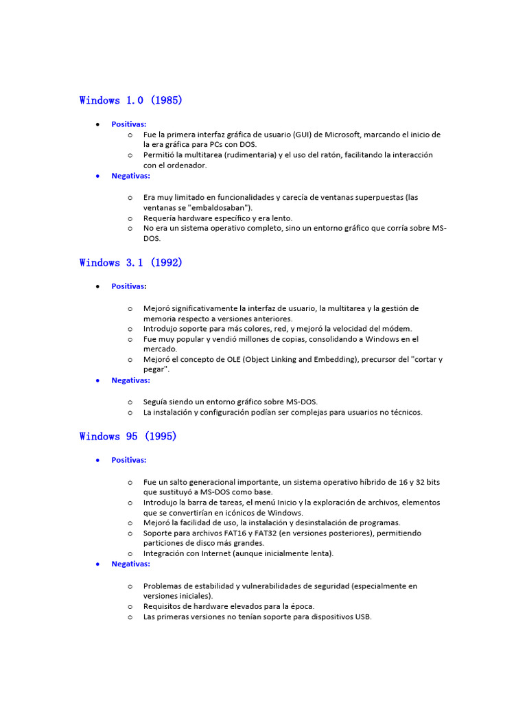 Evolución de Windows: Pros y Contras | PDF | Microsoft Windows | Windows 7