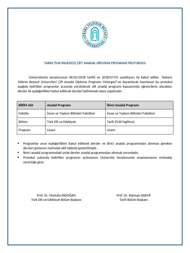 Yıldırız Bayezıt Anadal Protokol | PDF