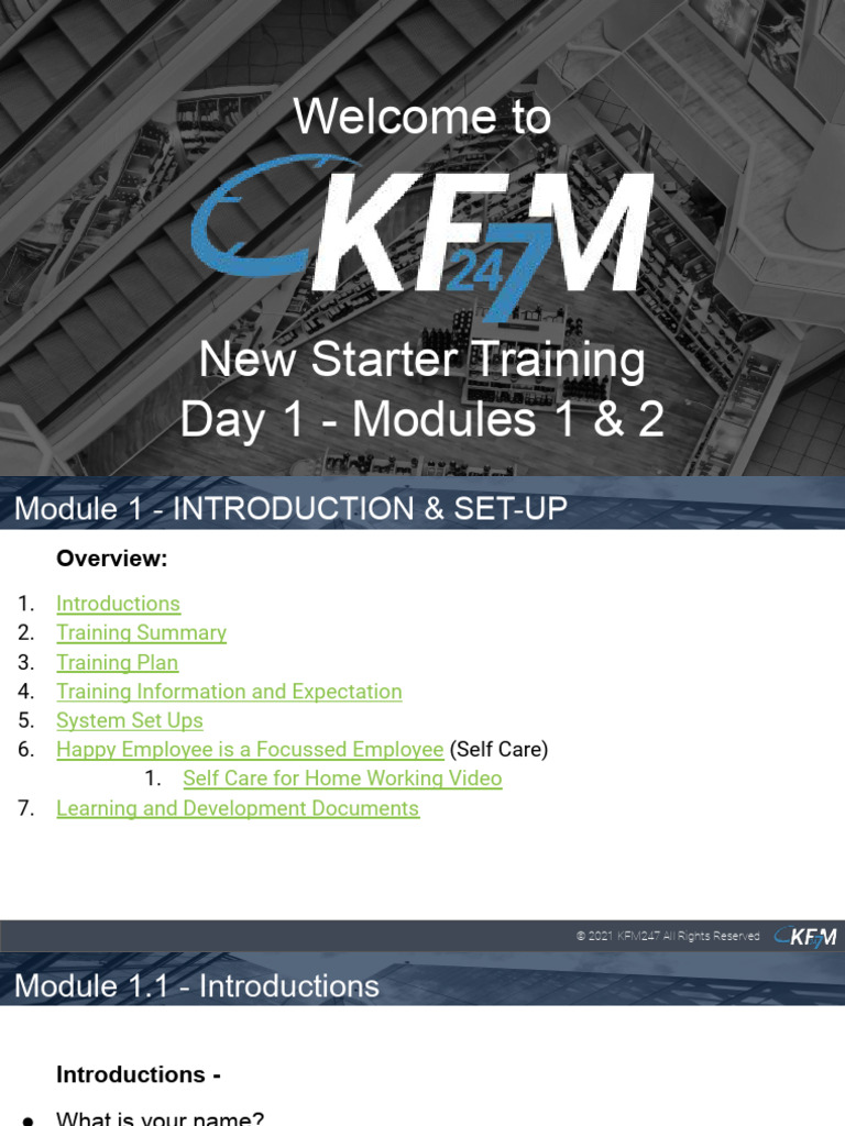 New Hire Training - Day 1 - Modules 1 & 2 | PDF