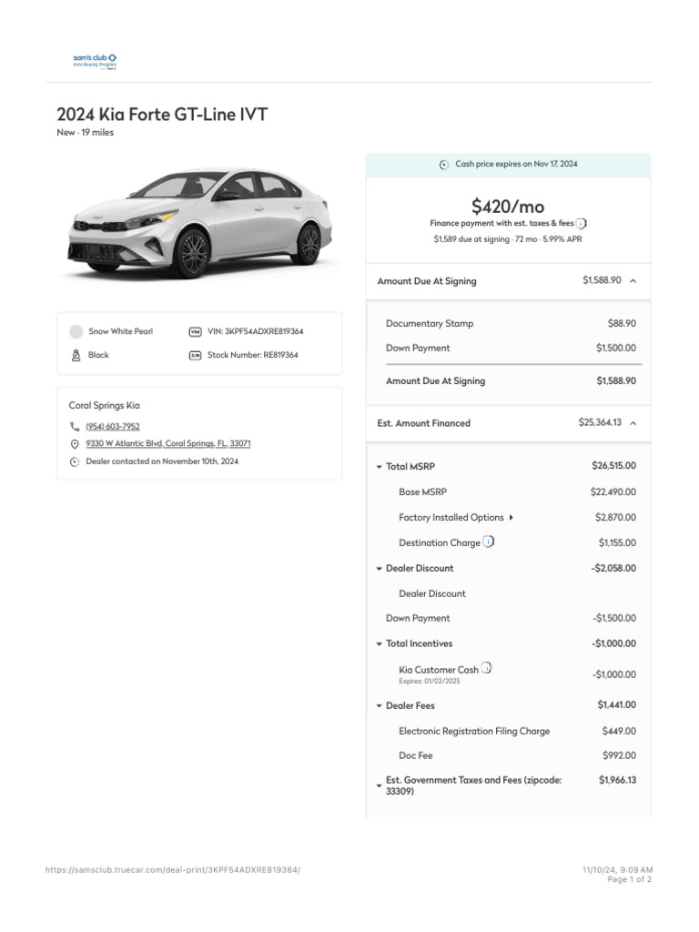 2024 Kia Forte GT-Line IVT - Sam's Club | PDF | Fee | Credit Card
