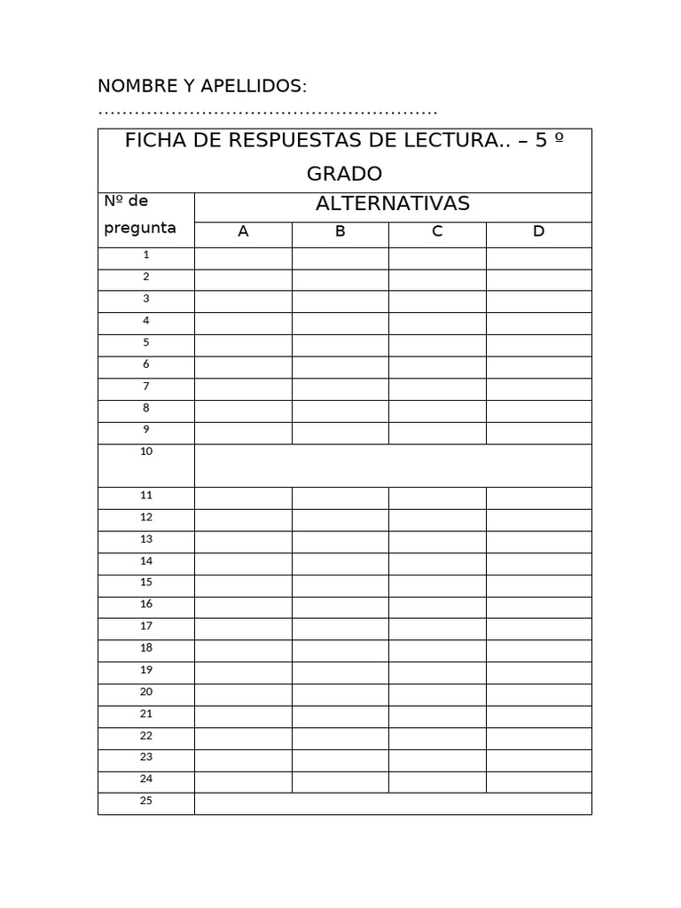 Ficha de Respuestas de Comprension Lectora | PDF
