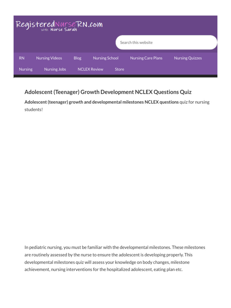 Adolescent (Teenager) Growth Development NCLEX Questions Quiz | PDF ...