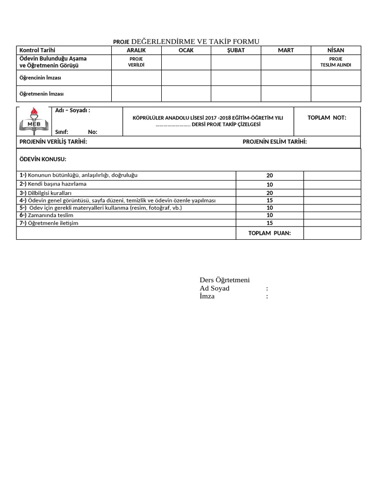 Proje Takip Formu-Son | PDF