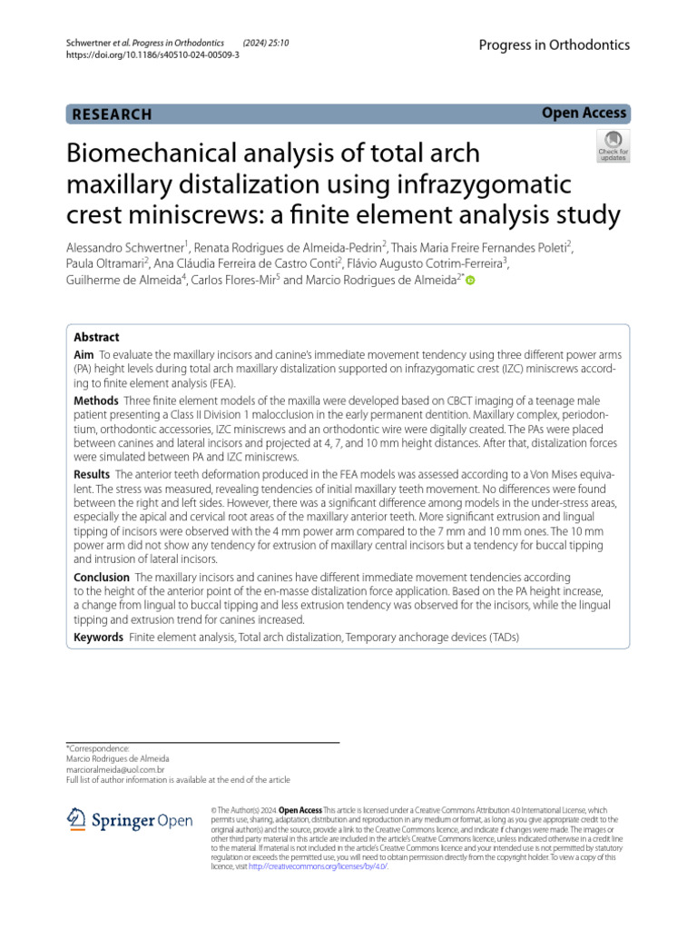 2024 - Schwertner - Biomechanical analysis of total arch maxillary distalization using ...