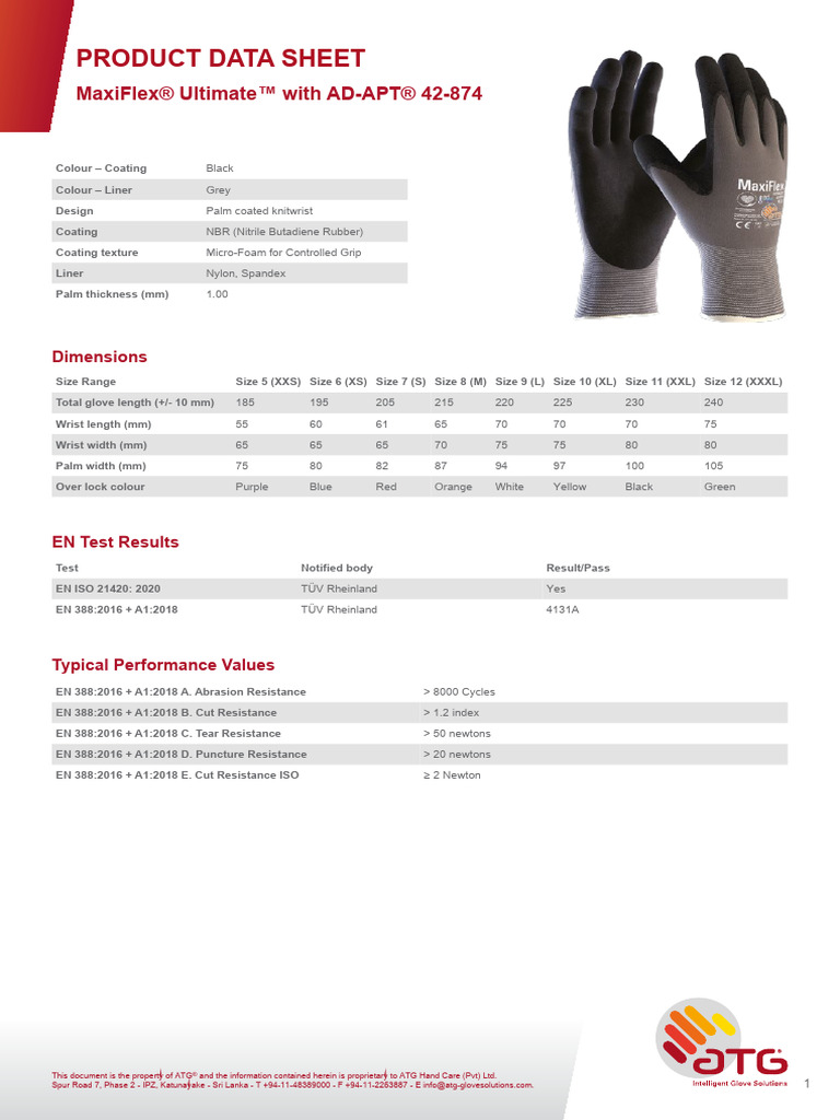 MaxiFlex® Ultimate™ 42-874 Product Specs | PDF | Materials