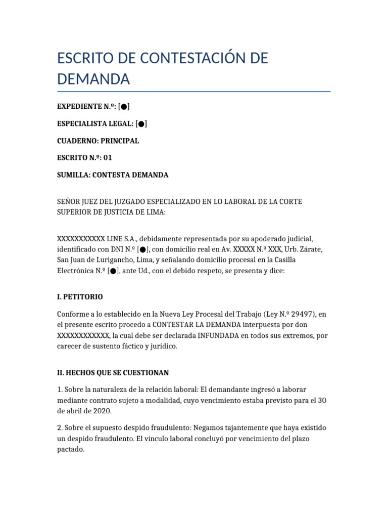 Contestación de Demanda Laboral | PDF