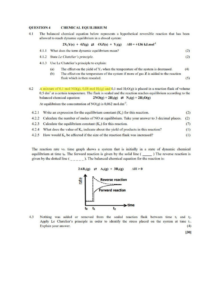 Chemical Equilibrium Worksheet 1 | PDF