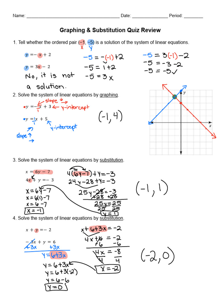Graphing & Substitution Review Quiz | PDF | Mathematical Relations ...