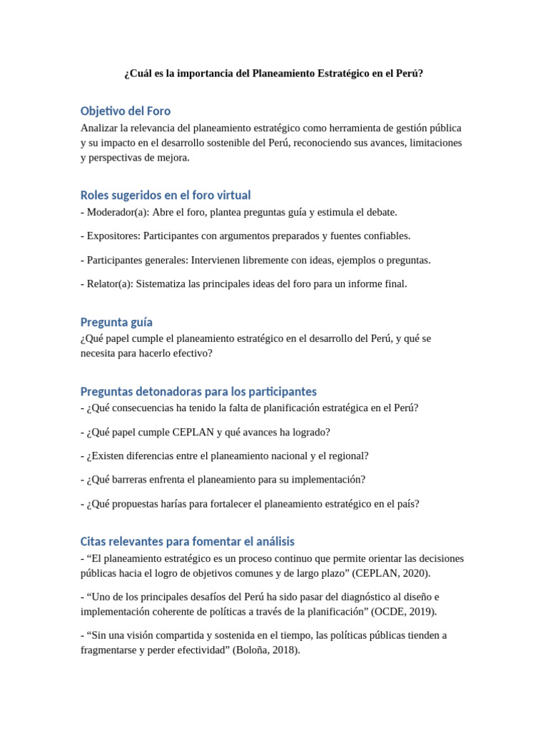 Foro Planeamiento Estrategico Peru APA | PDF | Planificación | Perú