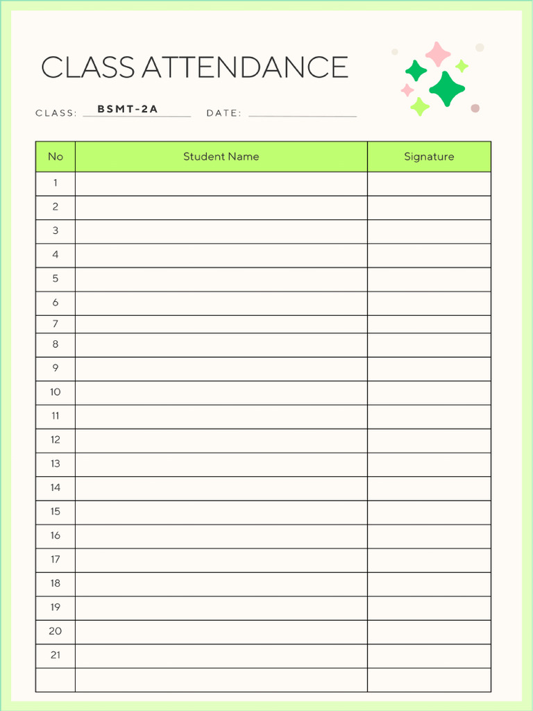 Pink Modern Simple Class Attendance Sheet | PDF