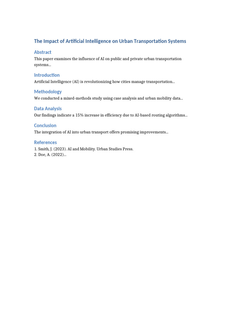 AI Urban Transportation Research Paper | PDF
