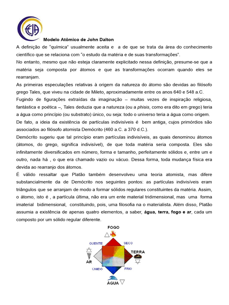Teoria Atômica de John Dalton | PDF | Química | Matéria