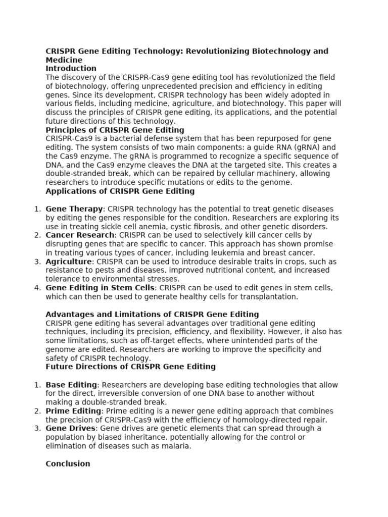 CRISPR Gene Editing Technology | PDF | Crispr | Gene