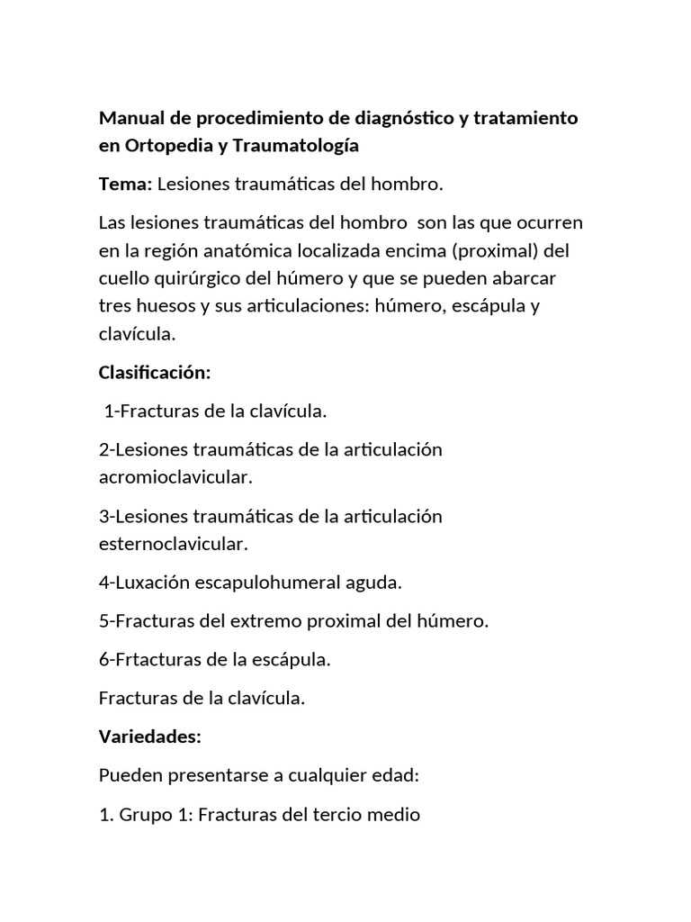 Lesiones Traumáticas del Hombro: Diagnóstico y Tratamiento | PDF ...