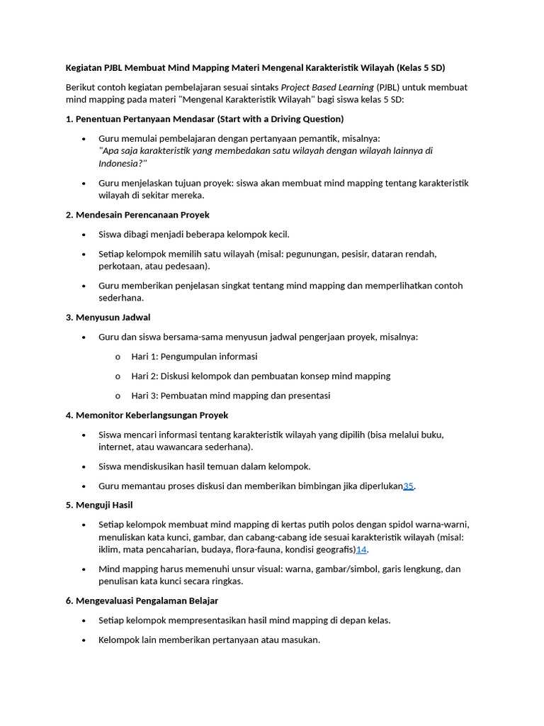 Kegiatan PJBL Membuat Mind Mapping Materi Mengenal Karakteristik ...