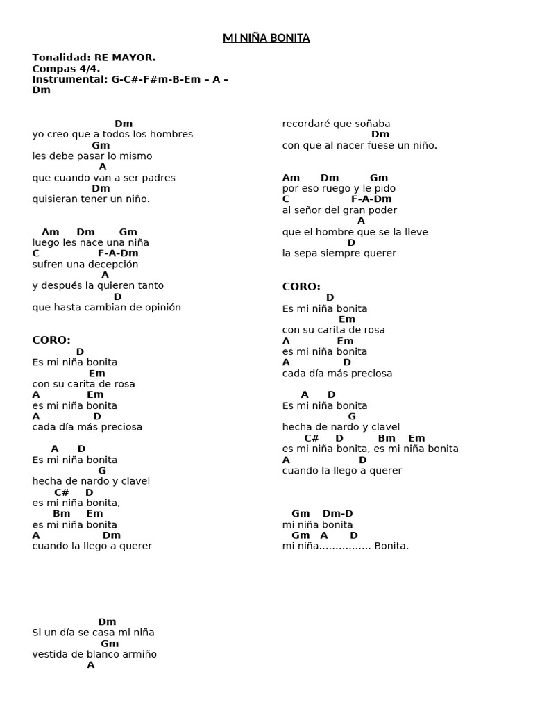 Acordes de "Mi Niña Bonita" | PDF