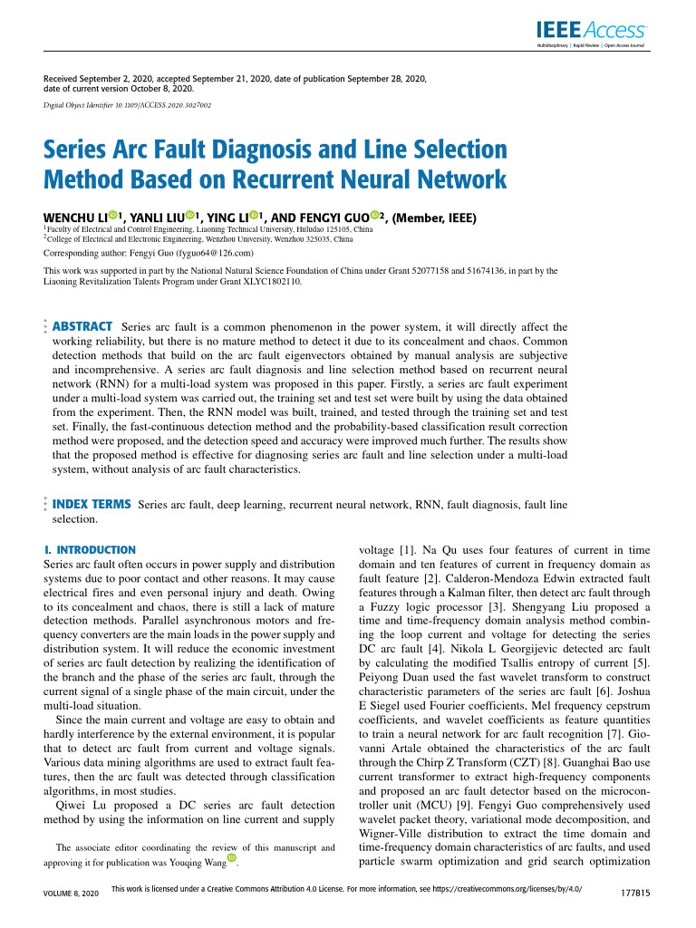 Series Arc Fault Diagnosis and Line Selection Method Based On Recurrent Neural Network | PDF ...