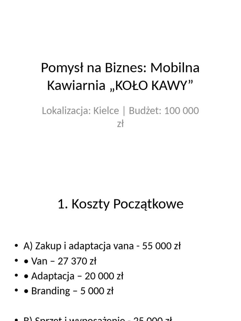 Mobilna Kawiarnia KOLO KAWY Prezentacja | PDF