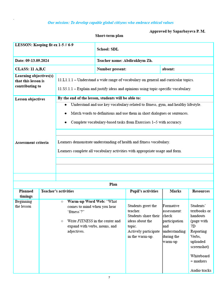 Keeping Fit Ex 1-5 - 6-9 11ABC | PDF | Vocabulary | Grammar