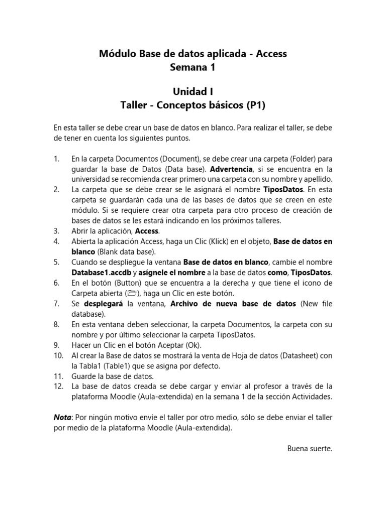 Taller 01 - BDA - Conceptos Básicos - Access | PDF