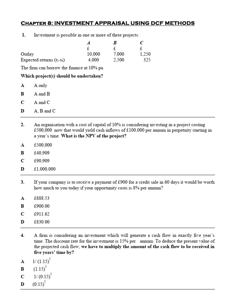 Multiple choice questions - Môn AFM | PDF | Net Present Value | Discounted Cash Flow