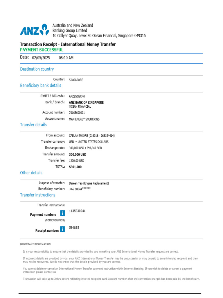 International Money Transfer Receipt | PDF
