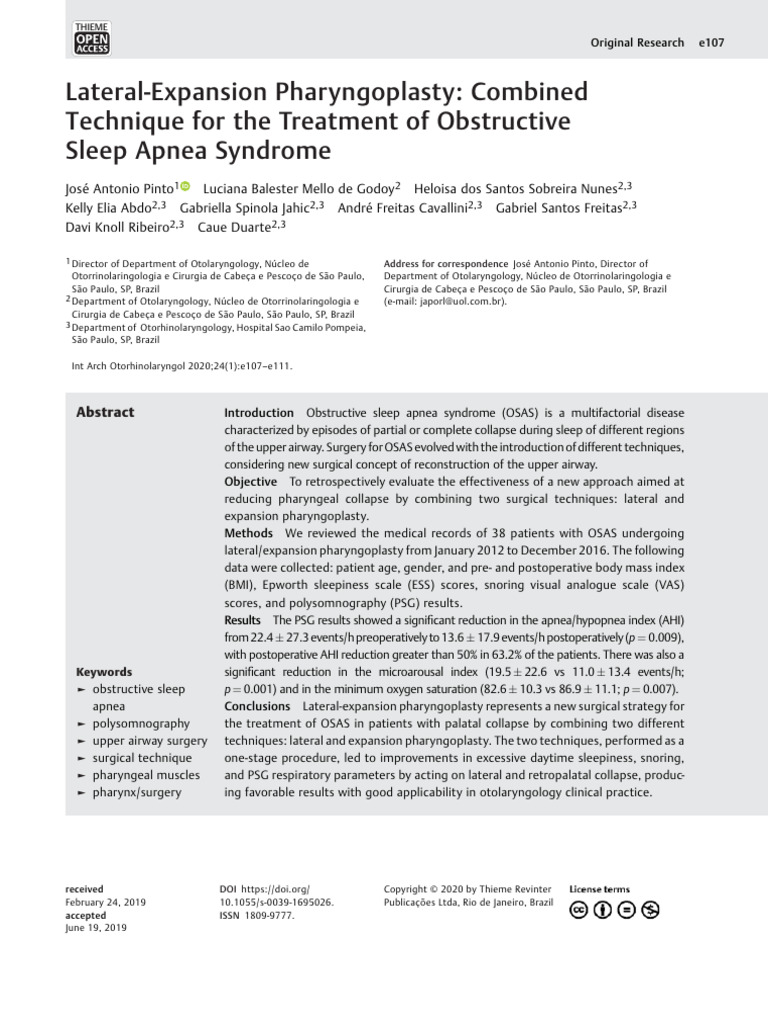 (Pinto) Lateral-Expansion Pharyngoplasty - Combined Technique For The ...